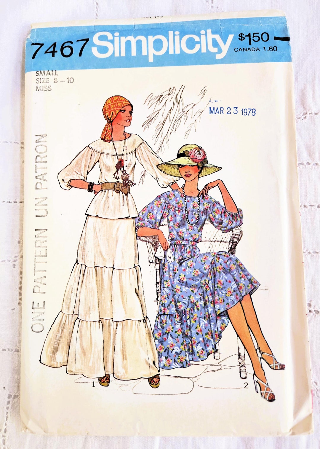 70s Boho Chic Two-piece Dress, Knee or Maxi Length, Tiered Ruffle Skirt ...
