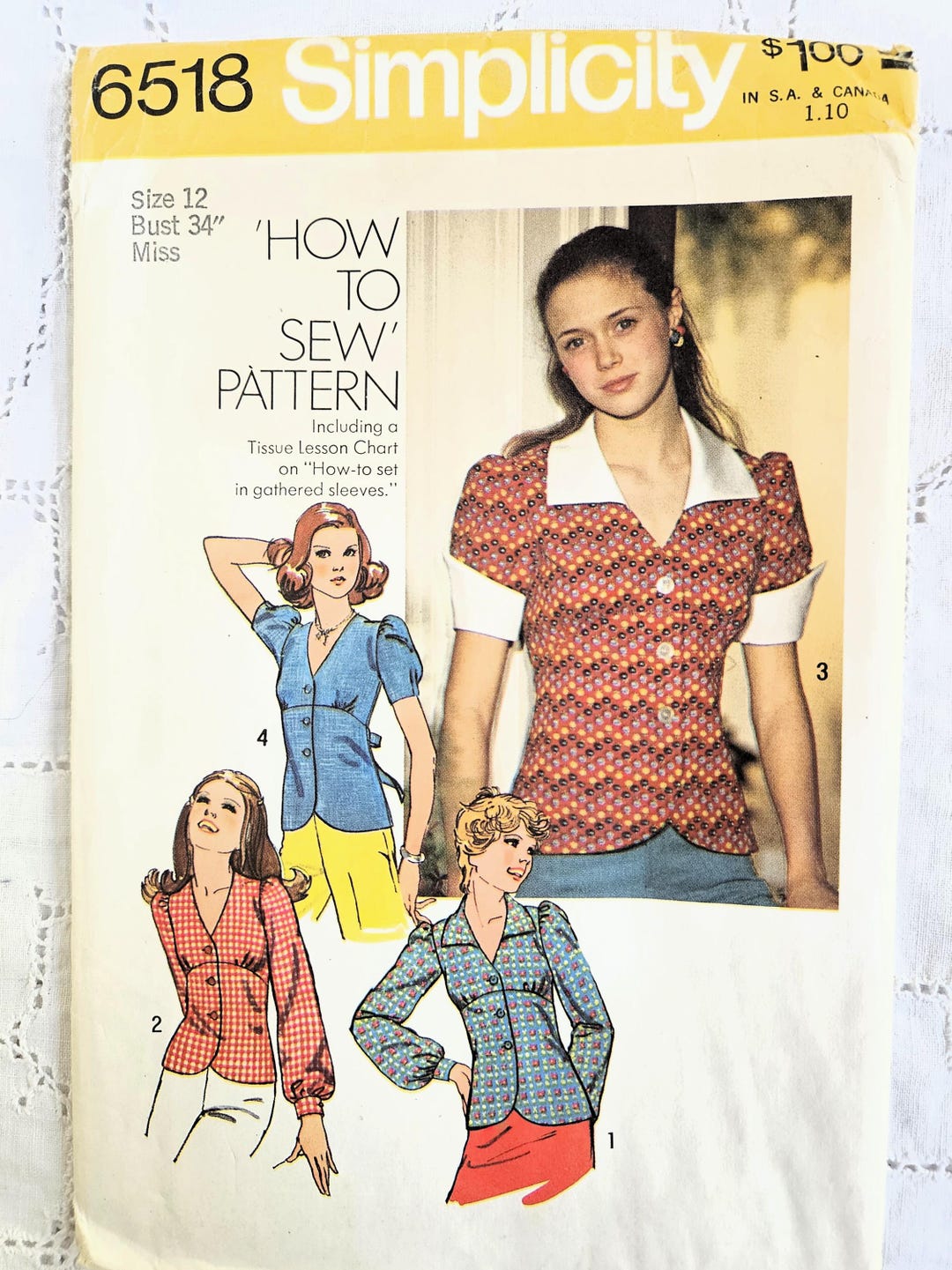 70s Cottagecore Blouses, Collar Variations,, Shaped Empire Waist, Back ...