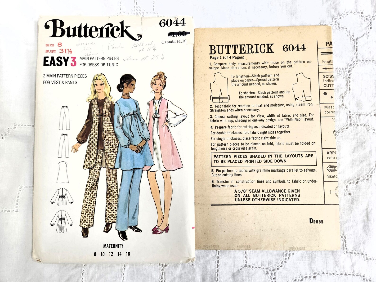 Retro 70s Empty Sewing Pattern Envelopes & Instructions, Paper Ephemera ...