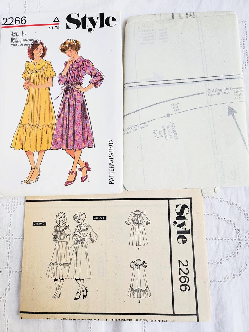 70s Granny Chic Pullover Dress, Round Gathered Yoke, Peter Pan Collar, Optional Ruffled Hem and ...