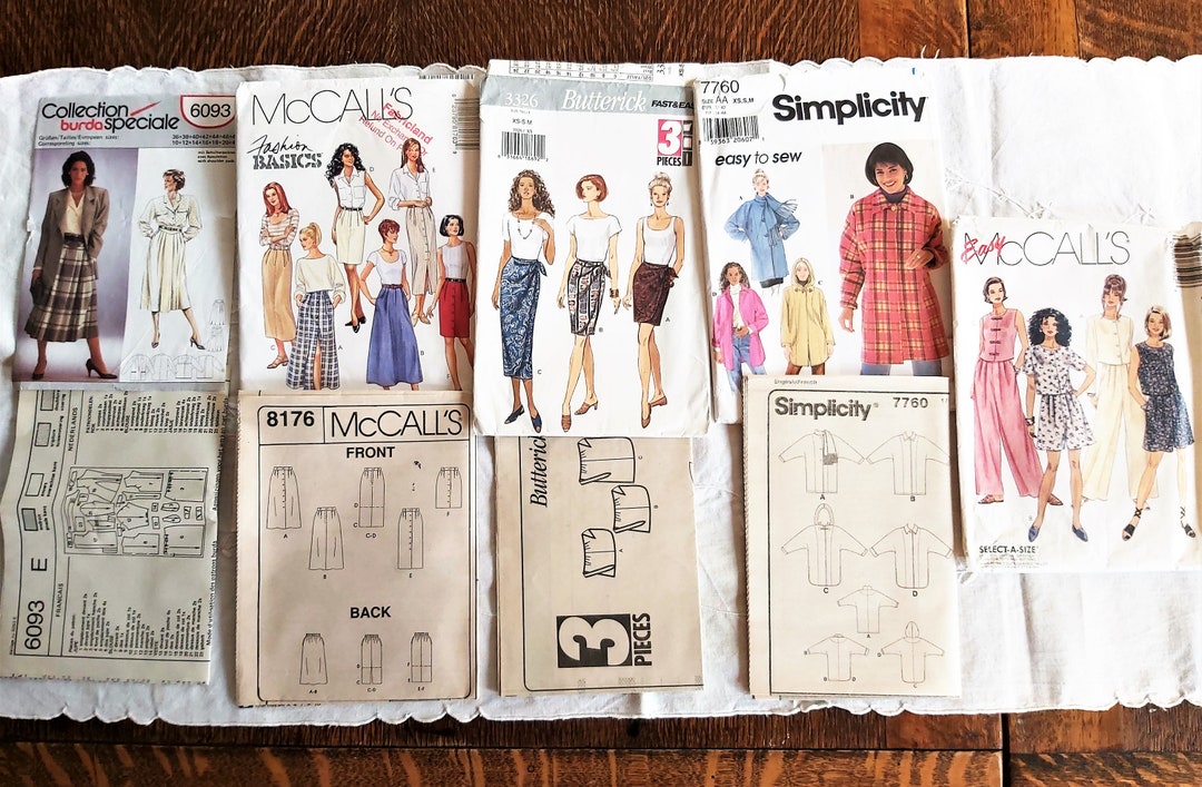 Retro 90s Empty Sewing Pattern Envelopes & Instructions, Paper Ephemera ...