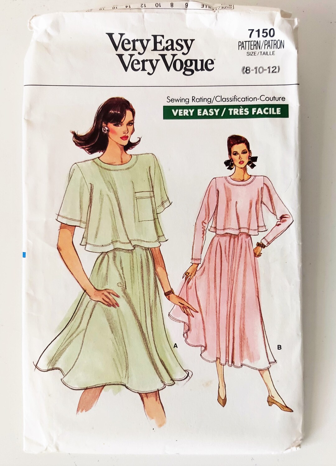80s Flared Short Top & Skirt in Two Lengths, Two-piece Dress, Long or ...