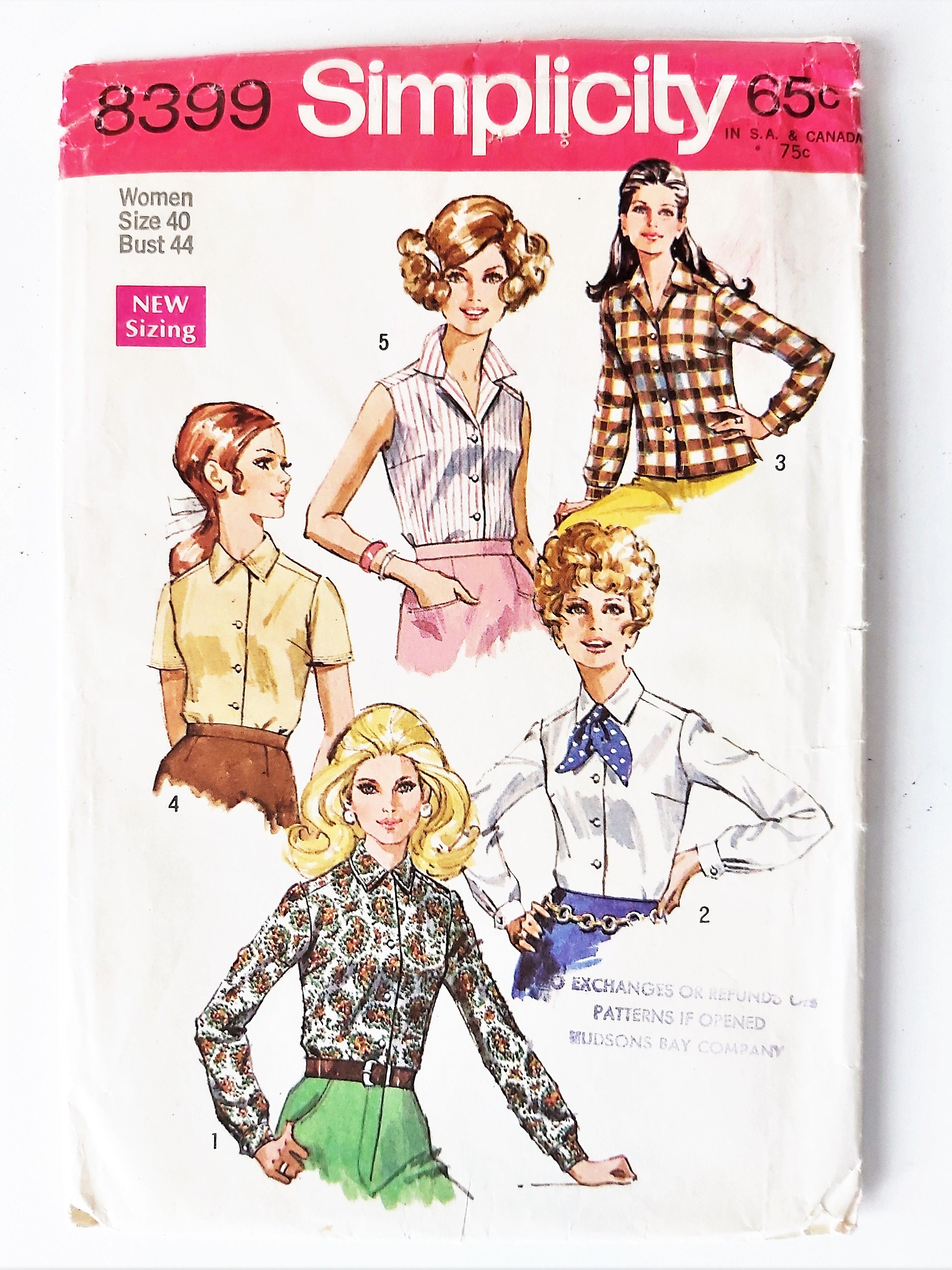 Classic 60s Blouses, Notched Collar, Side Seam Slits, Sleeve Options ...