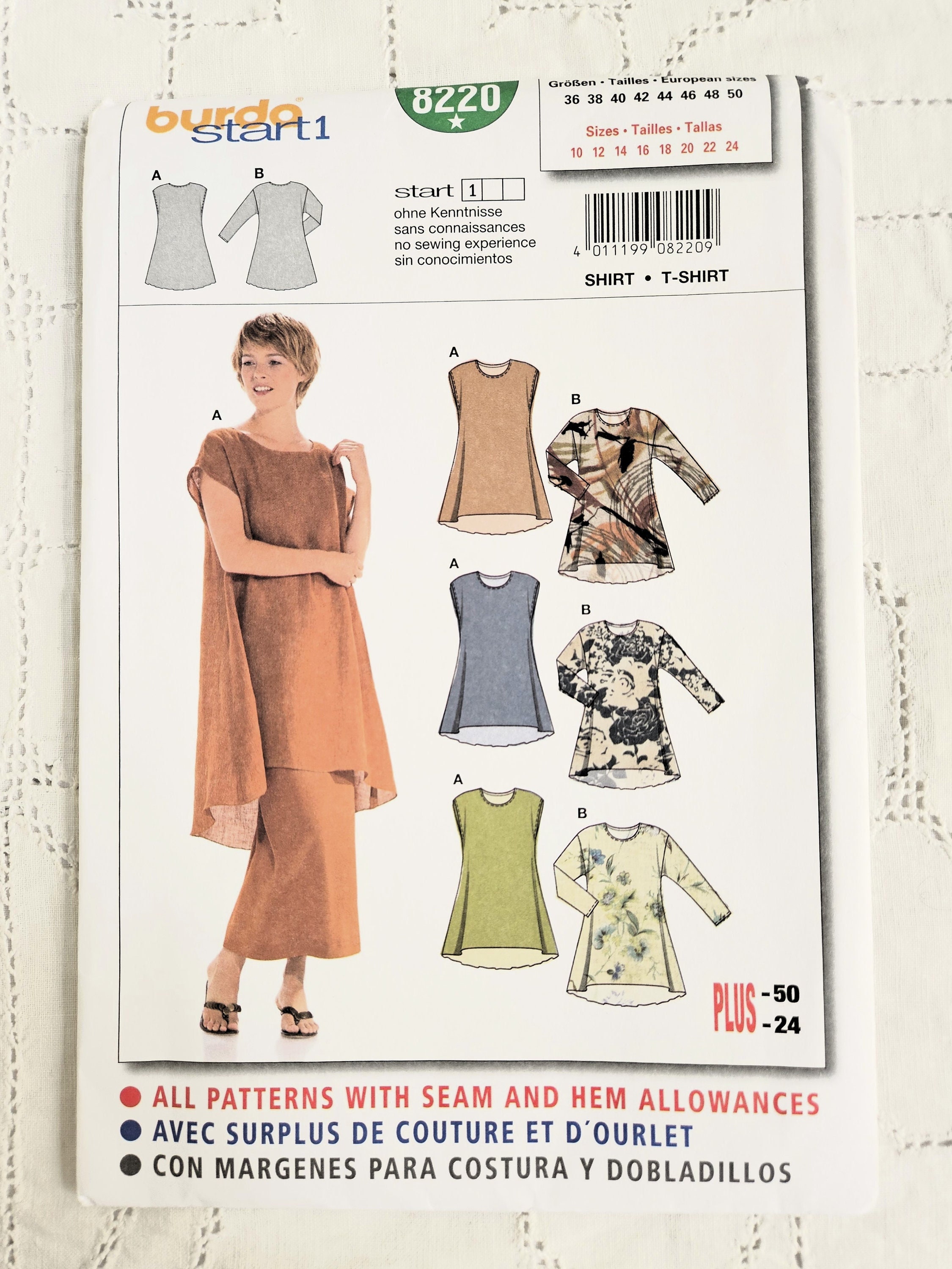 Easy to Sew Plus Size A-line Top, Pullover Tunic, Cap or Long Sleeves ...