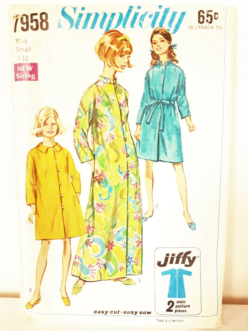 Vintage 1960s Kimono Sleeve Robes With Button or Snap Closing, Stand up ...