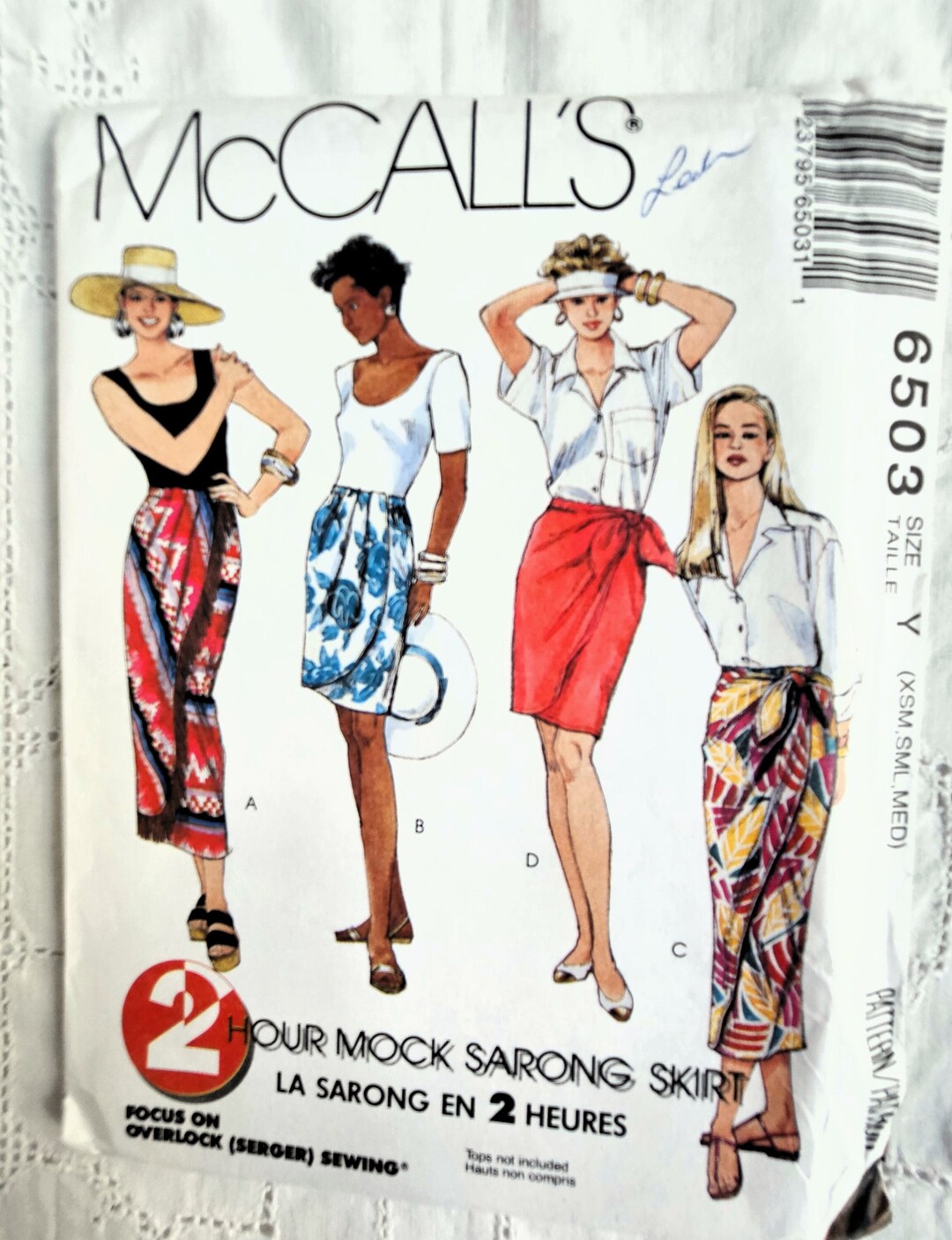 90s Easy to Sew Mock Sarong, Pull-on Straight Skirt, Side Tie or Front ...