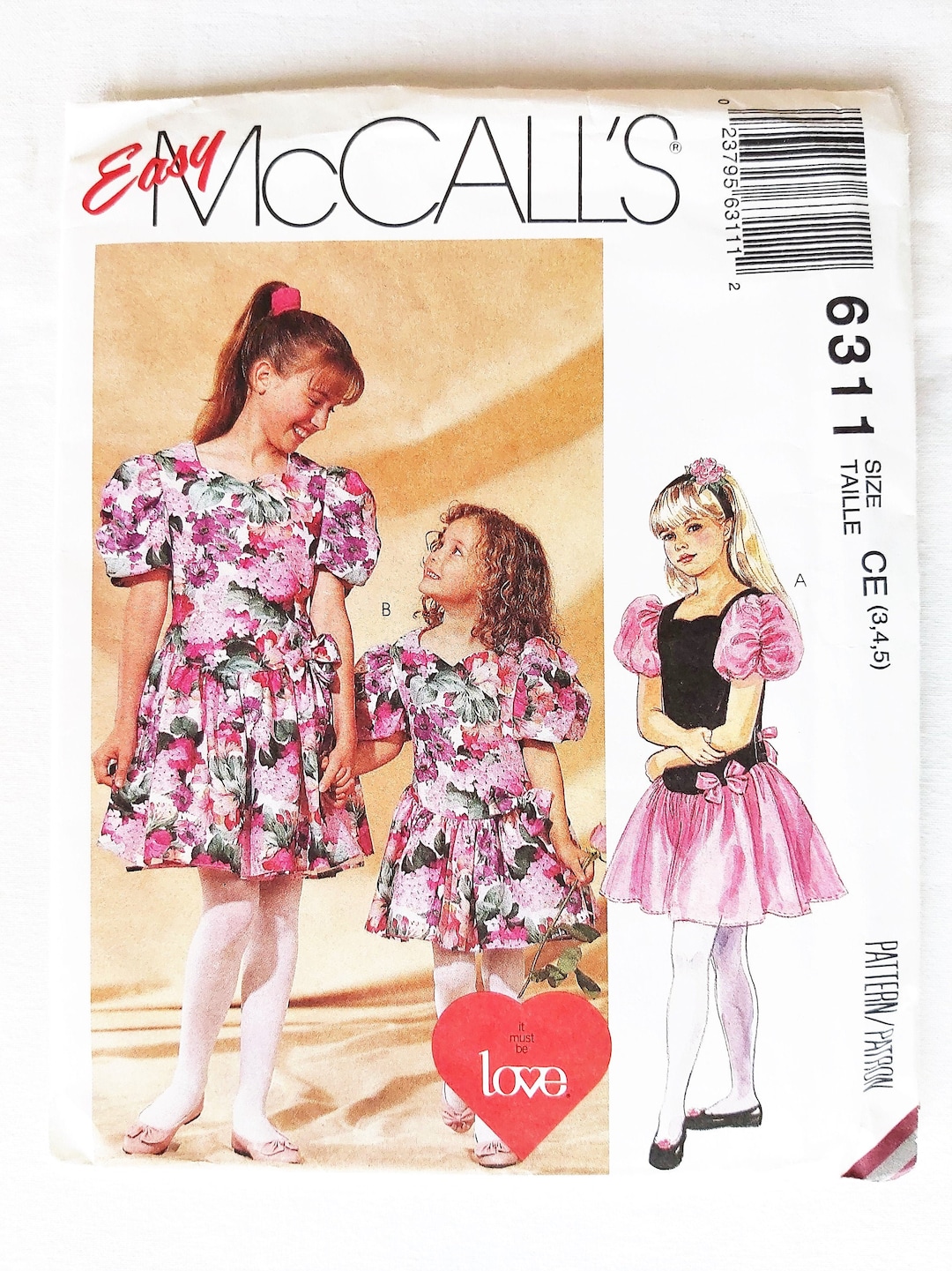 1990s Girls' Party Dress, Dropped Waist, Puffed Sleeves, Back Ties ...