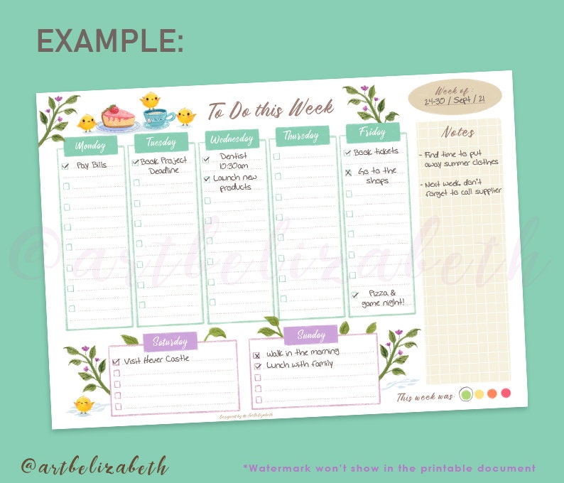 Printable Weekly Planner – Chicks & Tea To-do List (digital Download ...