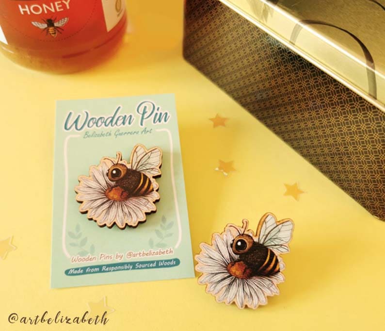 Wooden Bee and Daisy Pin – Eco Friendly Birch Plywood Badge - Etsy