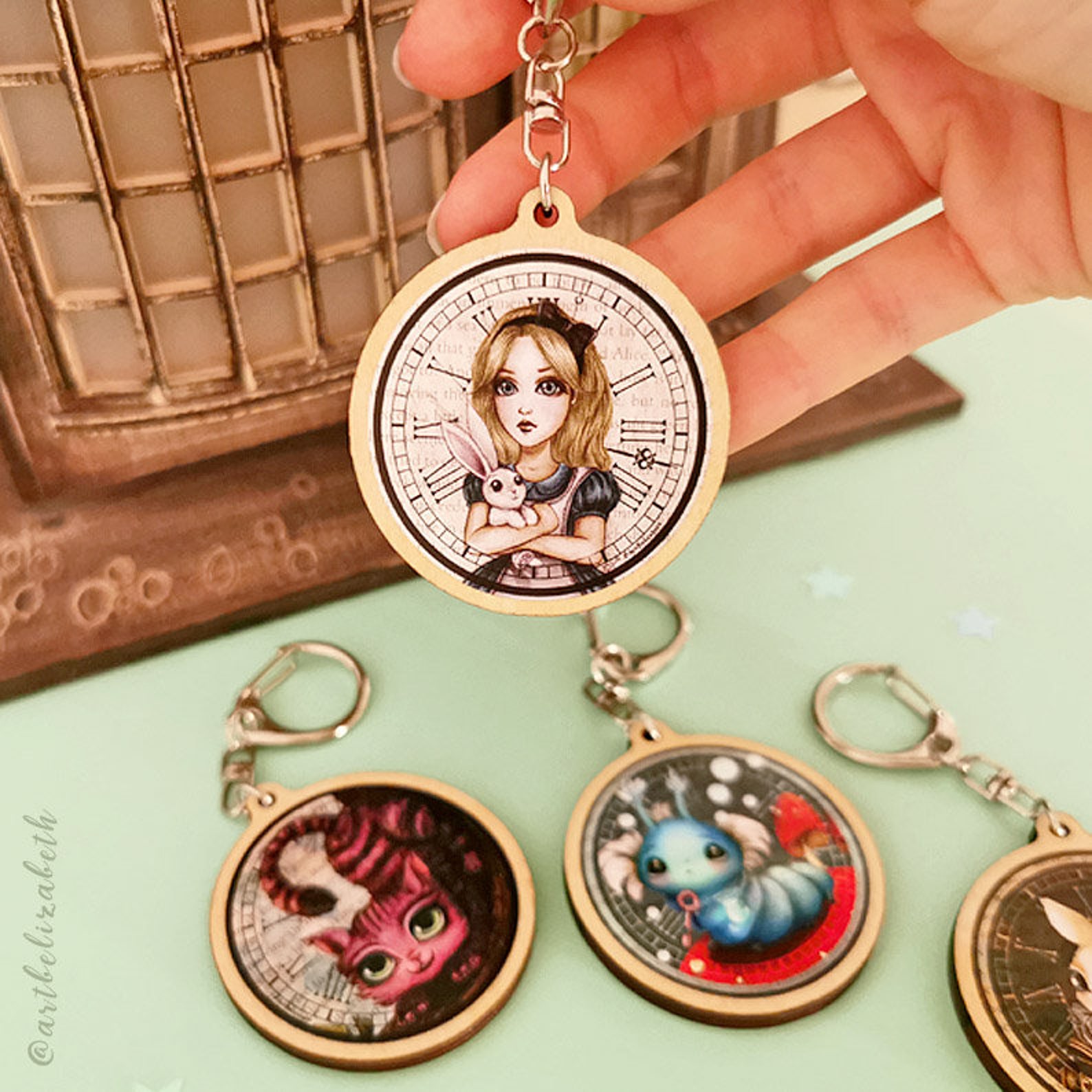 Alice in Wonderland Wooden Keychains – Fantasy Keychains - Eco Friendly ...