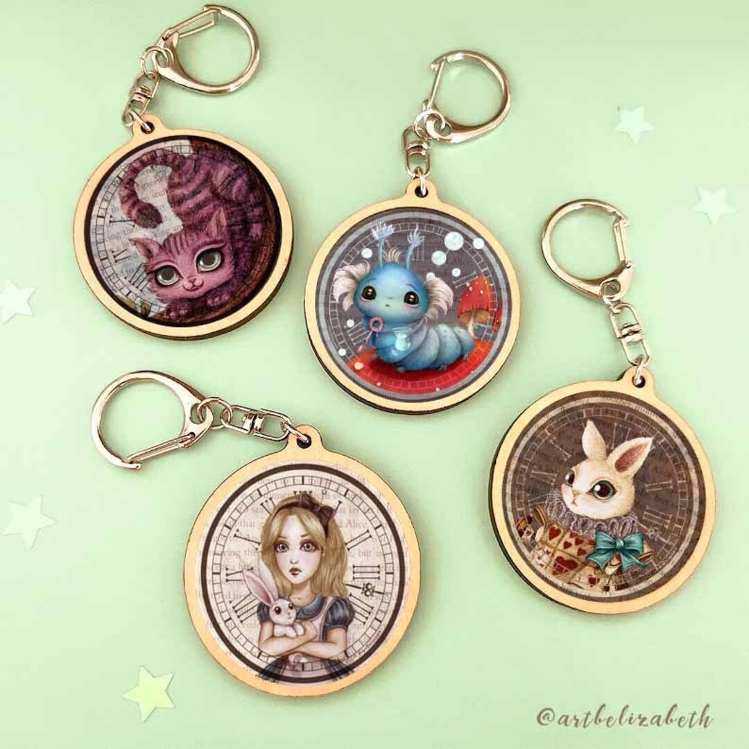 Alice in Wonderland Wooden Keychains – Fantasy Keychains - Eco Friendly ...