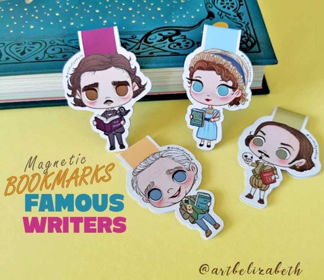 Magnetic Bookmarks Famous Writers – Double-sided Printed – Jane Austen ...