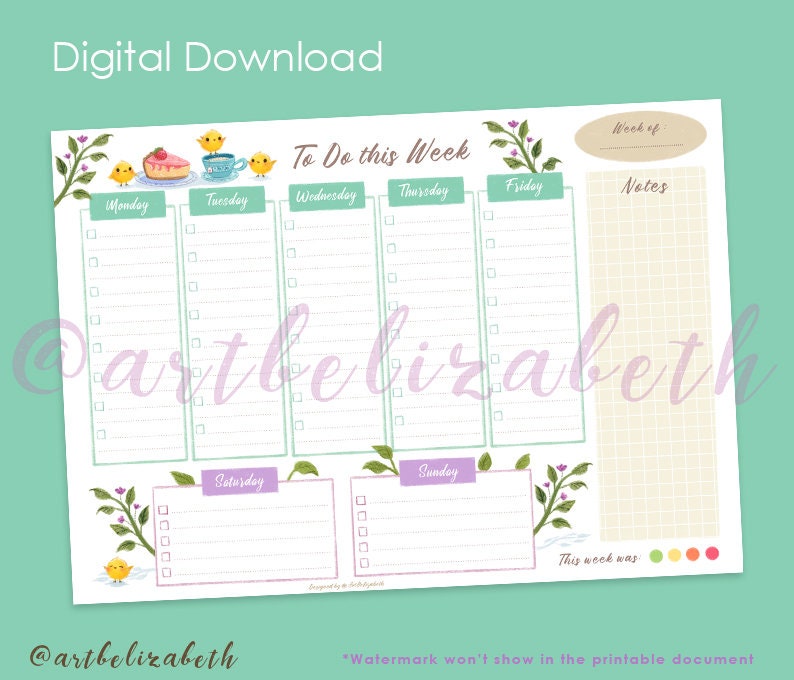 Printable Weekly Planner Chicks & Tea - Weekly Schedule, Weekly ...