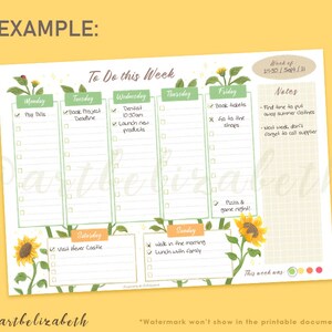 Sunflower Weekly Planner – Printable Organizer, To-do List (digital ...