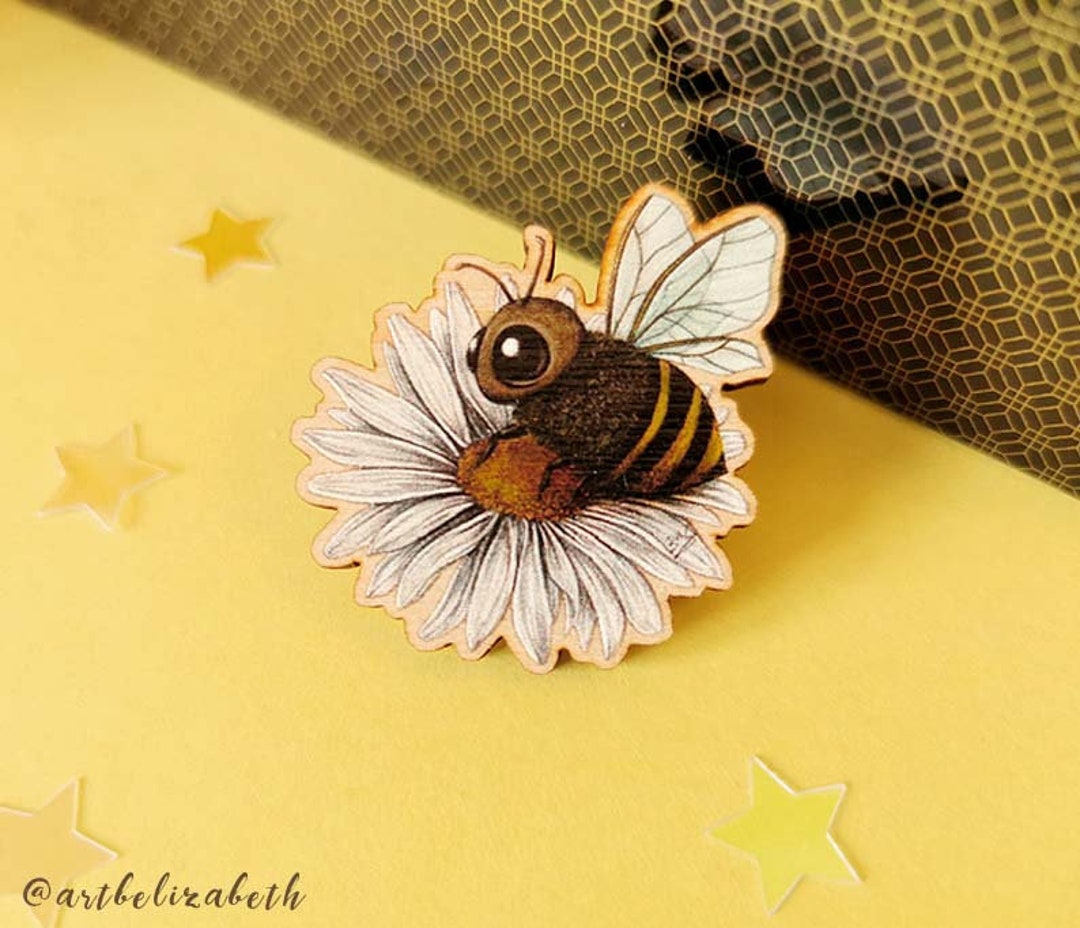 Wooden Pin Bee and Daisy – Fantasy Pins – Cute Pins - Eco Friendly Pins ...