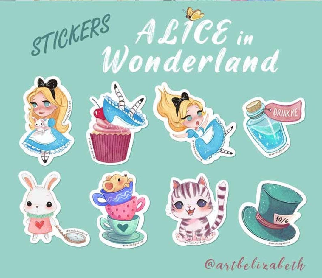 Alice in Wonderland Stickers - 8pack - Cheshire Cat - White Rabbit ...