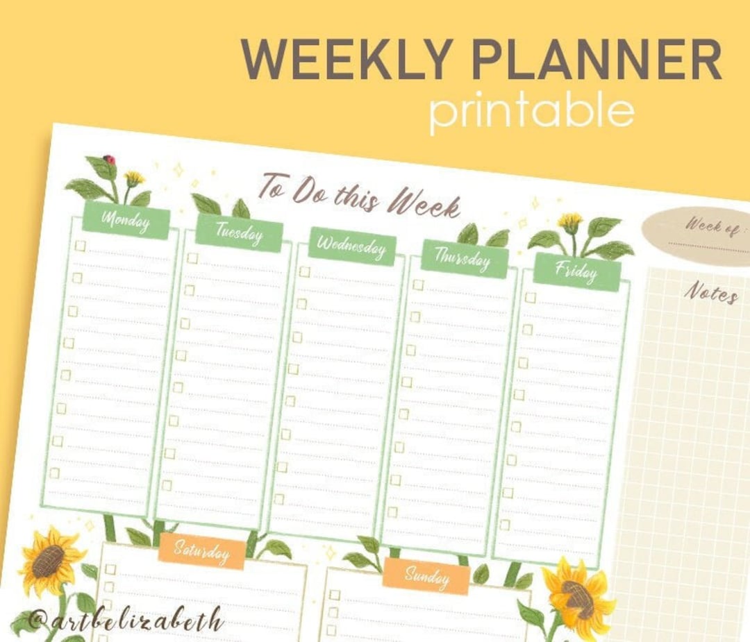 Printable Weekly Planner Sunflowers- Weekly Schedule, Weekly Organizer ...