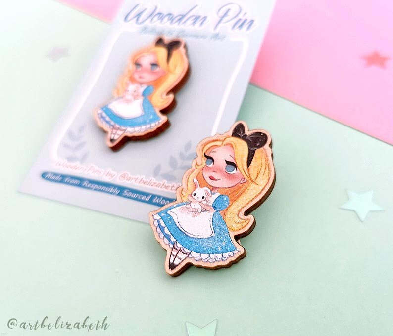 Cute Alice in Wonderland Wooden Pin White Rabbit Alice - Etsy