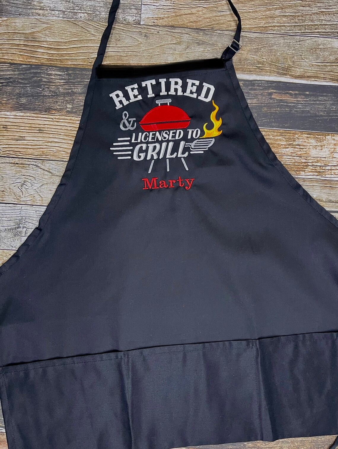 Retirement Personalized Apron Retired and Licensed to Grill - Etsy