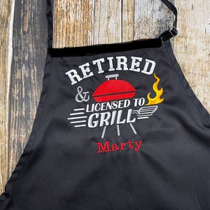 Retirement Personalized Apron - Retired and Licensed to Grill ...