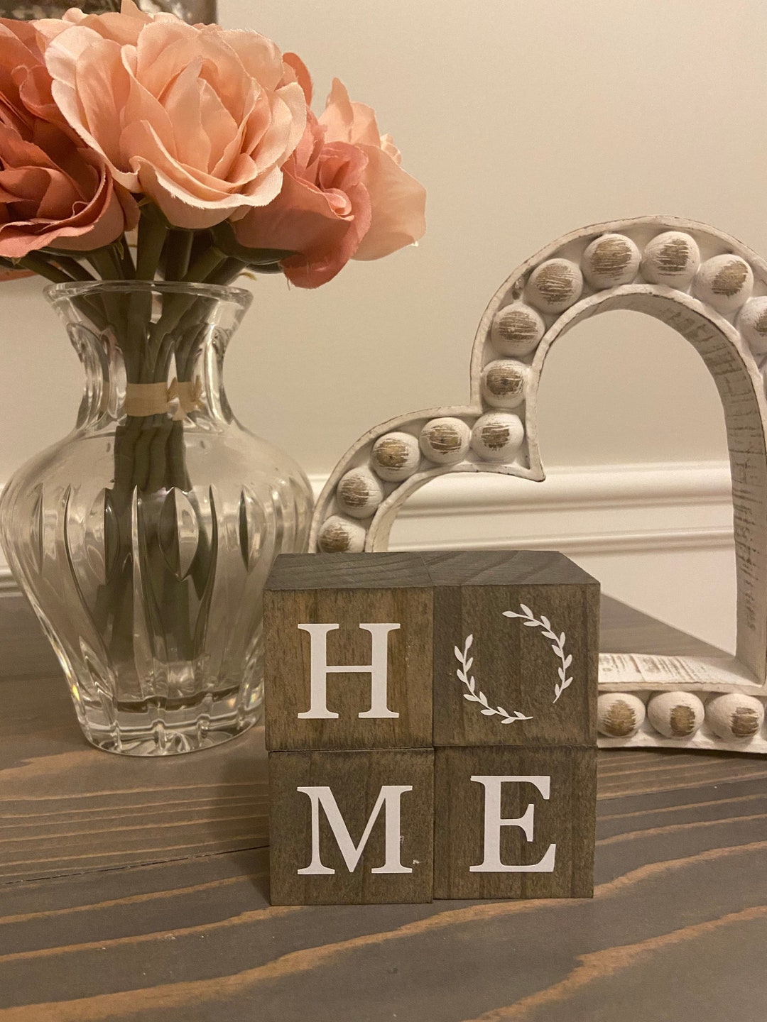 HOME With Wreath Wooden Blocks/1.5 Wooden Block Set/home - Etsy
