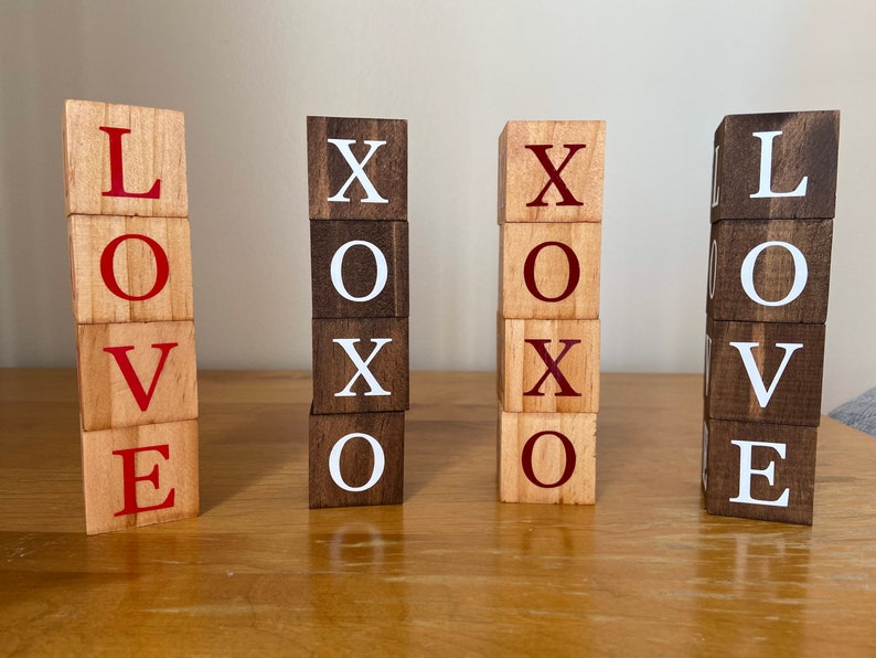 LOVE/XOXO Wood Blocks - 1.5” Wooden Block Set - Home Décor - Valentine ...
