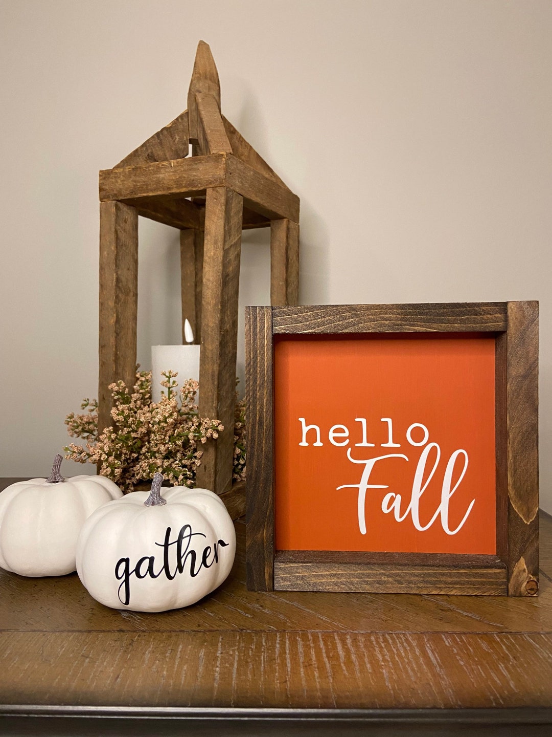 Hello Fall Wooden Signs Accent Sign Rustic Farmhouse Decor Autumn ...