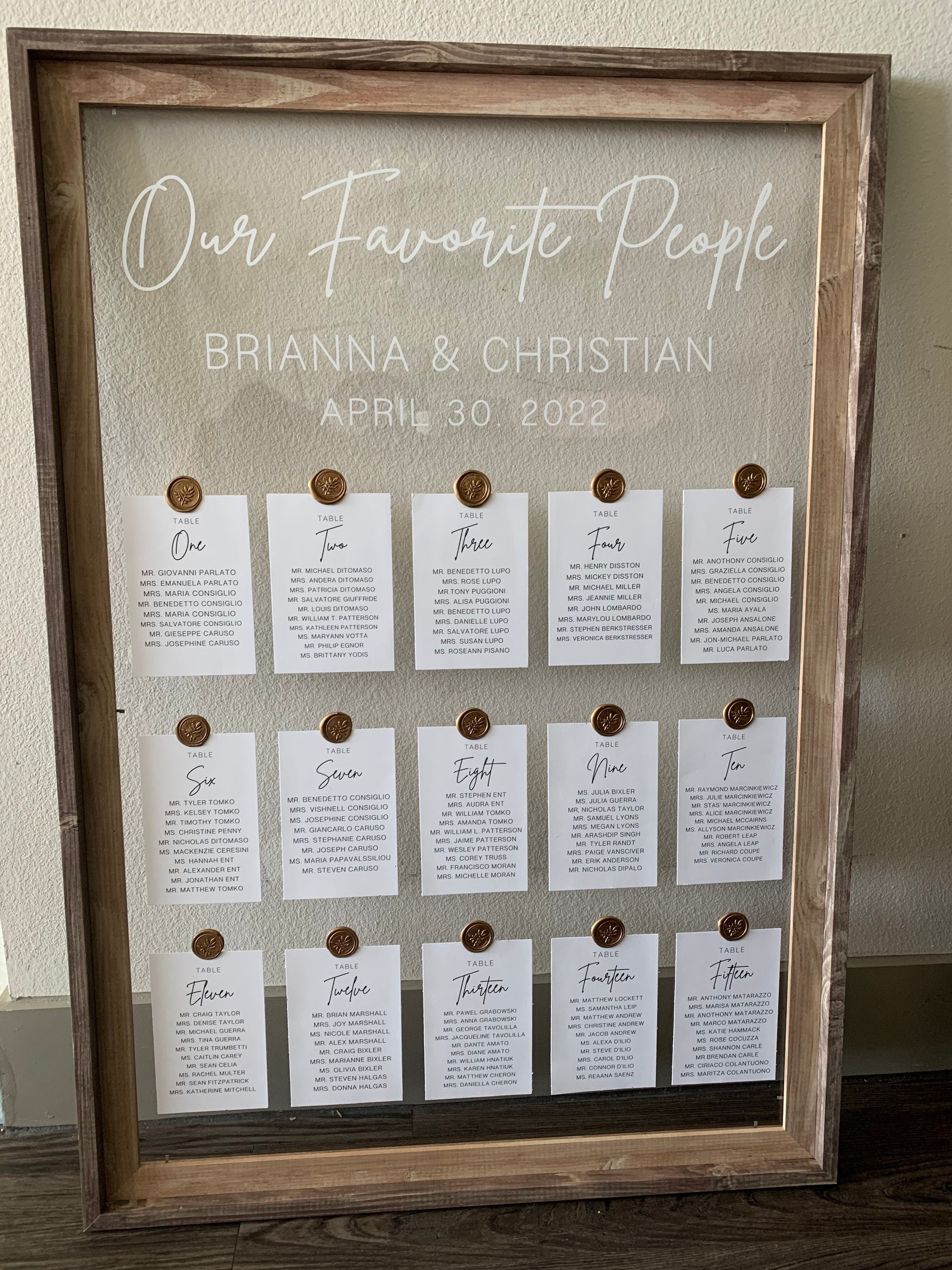 Framed Acrylic Custom Seating Chart With Wax - Etsy