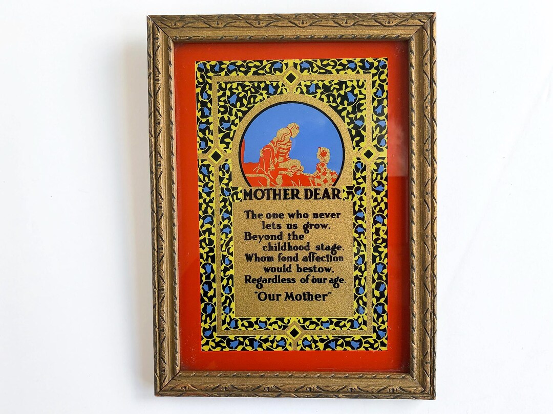 Vintage Deco Framed mother Dear Poem Reverse Painting on Glass Great ...