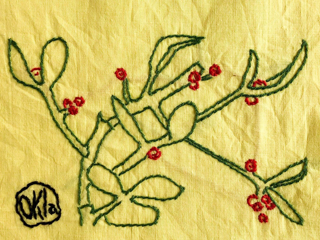 Vintage Embroidered Oklahoma Quilt Block: Mistletoe State Flower ...