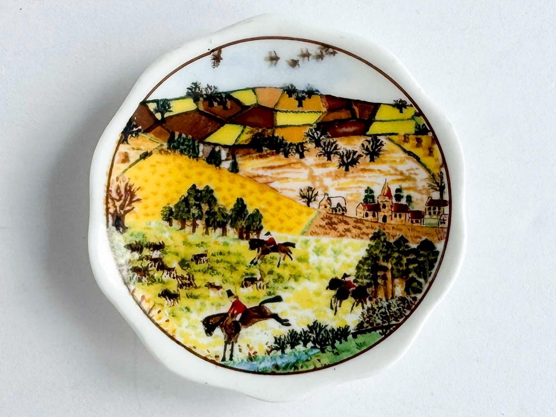 Vintage Small Butter Pat Dish - Riders in English Countryside - Bone ...