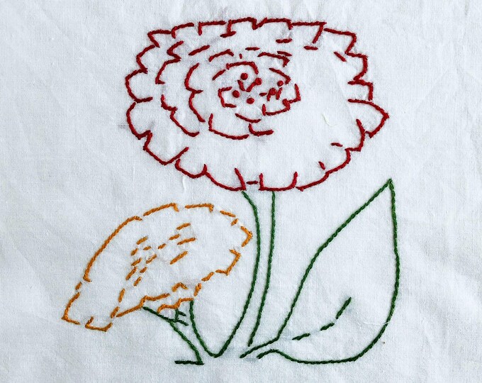 FREE SHIPPING: Vintage Floral Quilt Block - Hand Embroidered Ruby Short ...