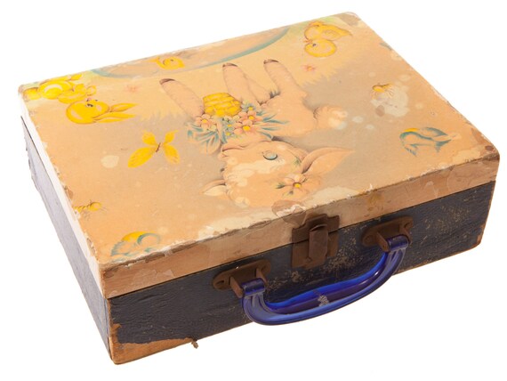 Vintage Child's Suitcase - Baby Lamb, Rabbit, Chick … - Gem