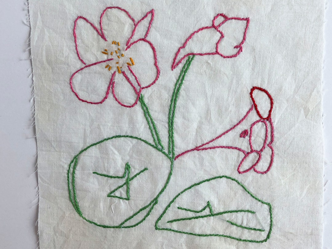 FREE SHIPPING: Vintage Floral Quilt Block - Hand Embroidered Ruby Short ...