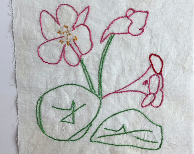 FREE SHIPPING: Vintage Floral Quilt Block - Hand Embroidered Ruby Short ...