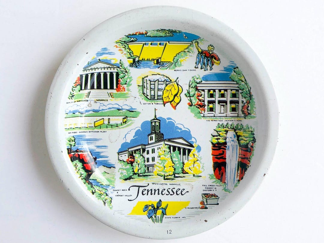 Vintage Tennessee Small Round Metal Souvenir Dish - Iconic Pictures of ...