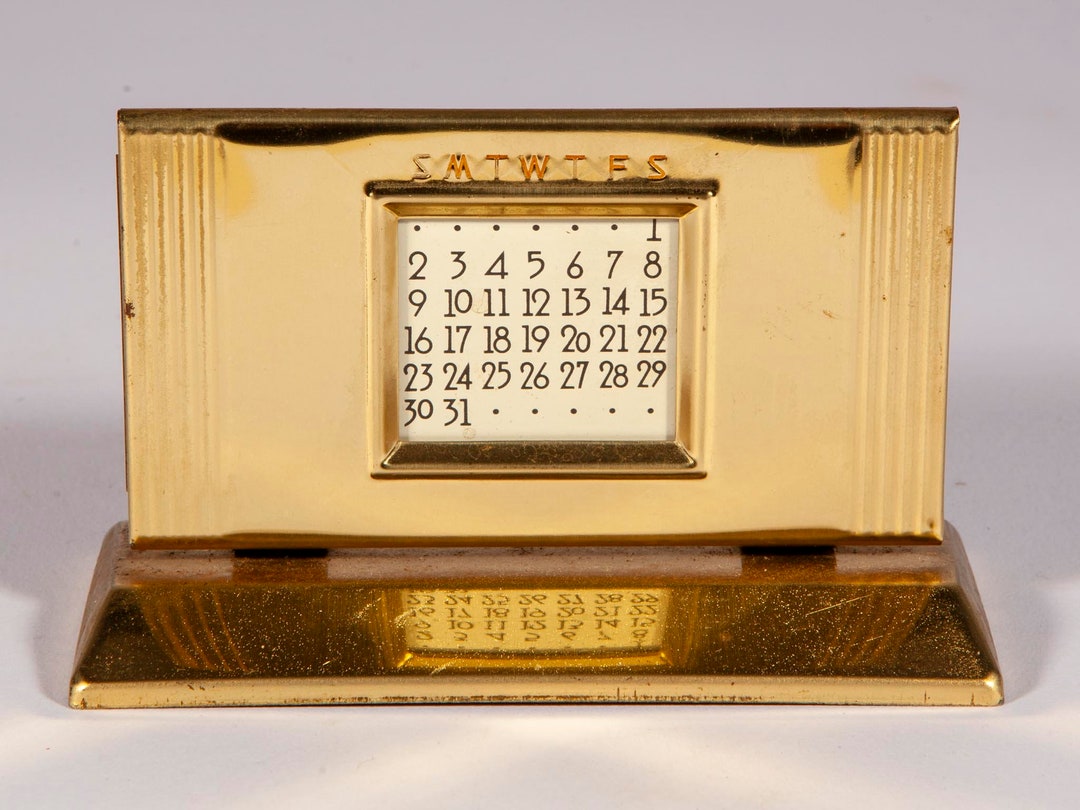 Vintage Art Deco Perpetual Desk Calendar Brass Metal With Movable Knob ...