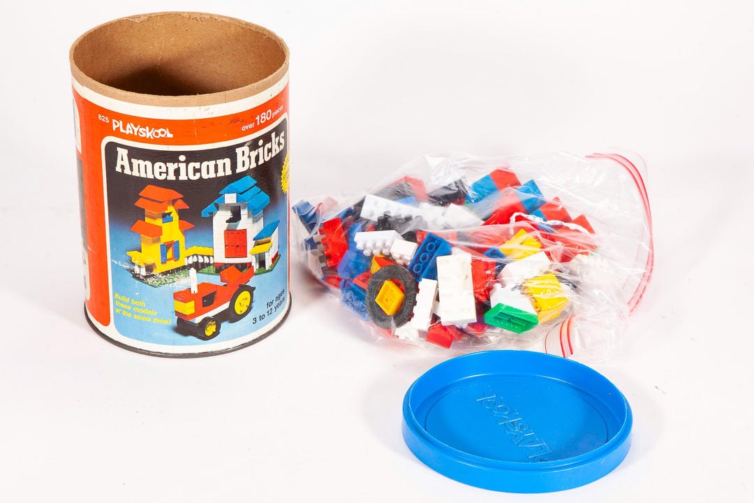 Vintage Playskool American Bricks - Blocks AND Original Container ...