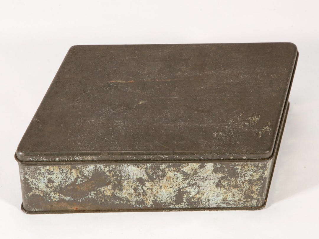 Vintage Unusual Parallelogram Metal Box Silver Tin With Removable Lid ...