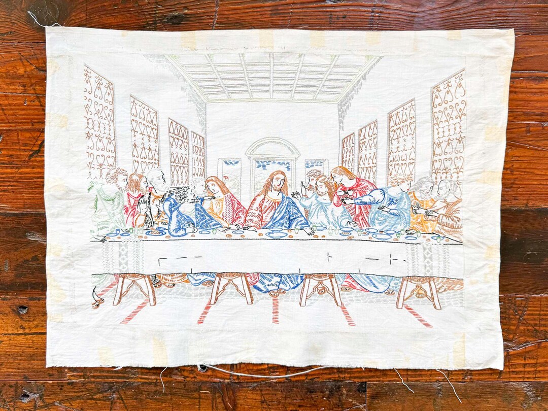 Vintage Hand Stitched "the Last Supper" Sampler: Ready to Frame, 22 1/2 ...