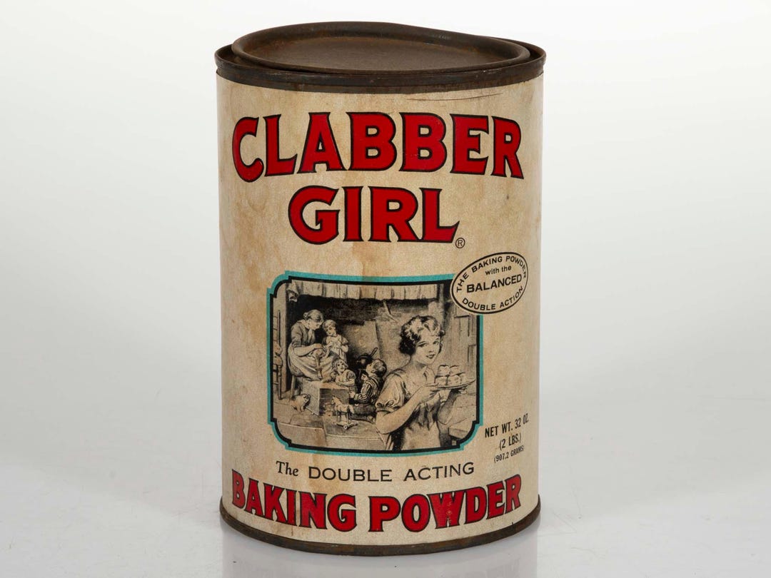 Vintage Baking Powder Tin Clabber Girl RARE 32 Oz. Size Farmhouse Decor ...