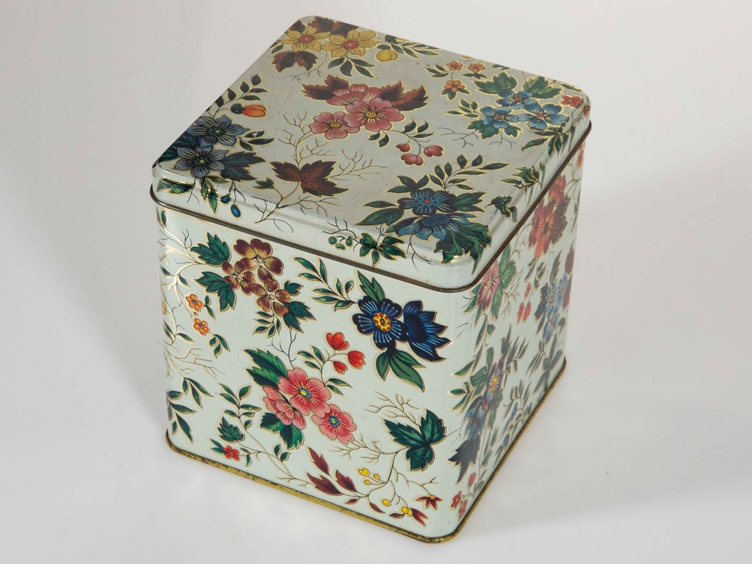 Vintage Colorful Small Square Tin Daher Hinged Lid Metal Box Midcentury ...