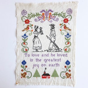 FREE SHIPPING: Vintage Hand Embroidered Sampler to Love and Be Loved Counted Cross Stitch Ready ...