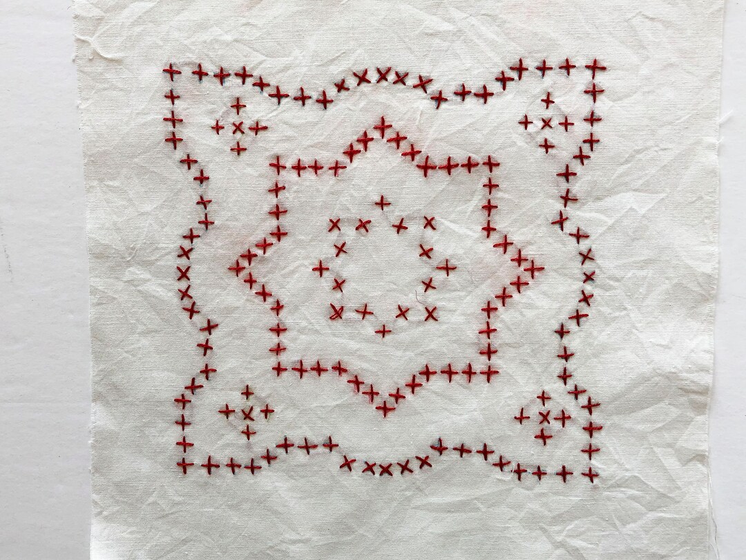 FREE SHIPPING: Vintage Quilt Block Hand-embroidered Red on White Cotton ...