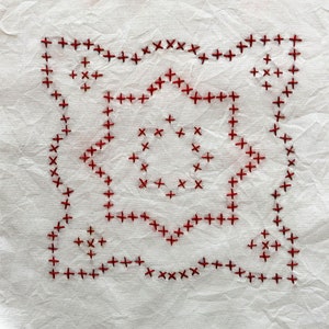 FREE SHIPPING: Vintage Quilt Block Hand-embroidered Red on White Cotton ...