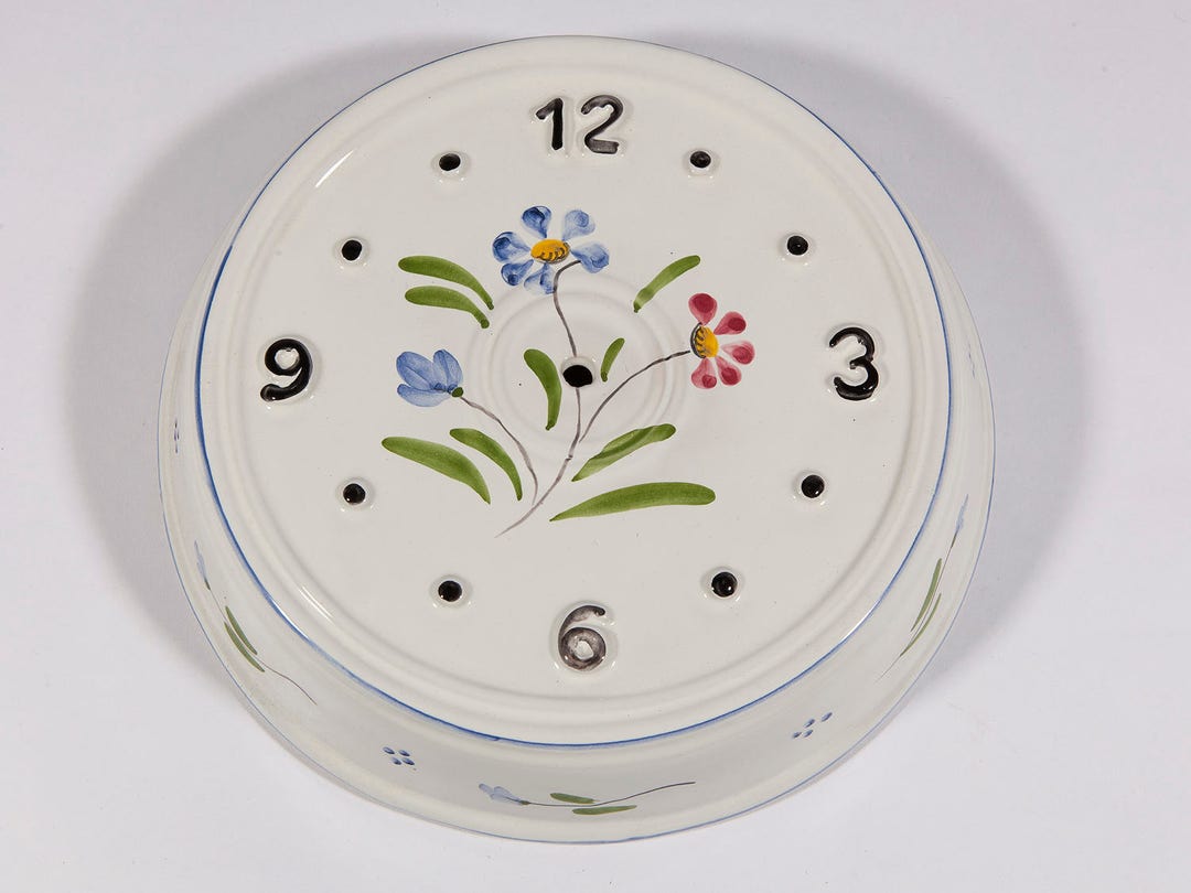 Vintage Portuguese Ceramic Clock Face Hand Crafted Floral Hanging Clock ...
