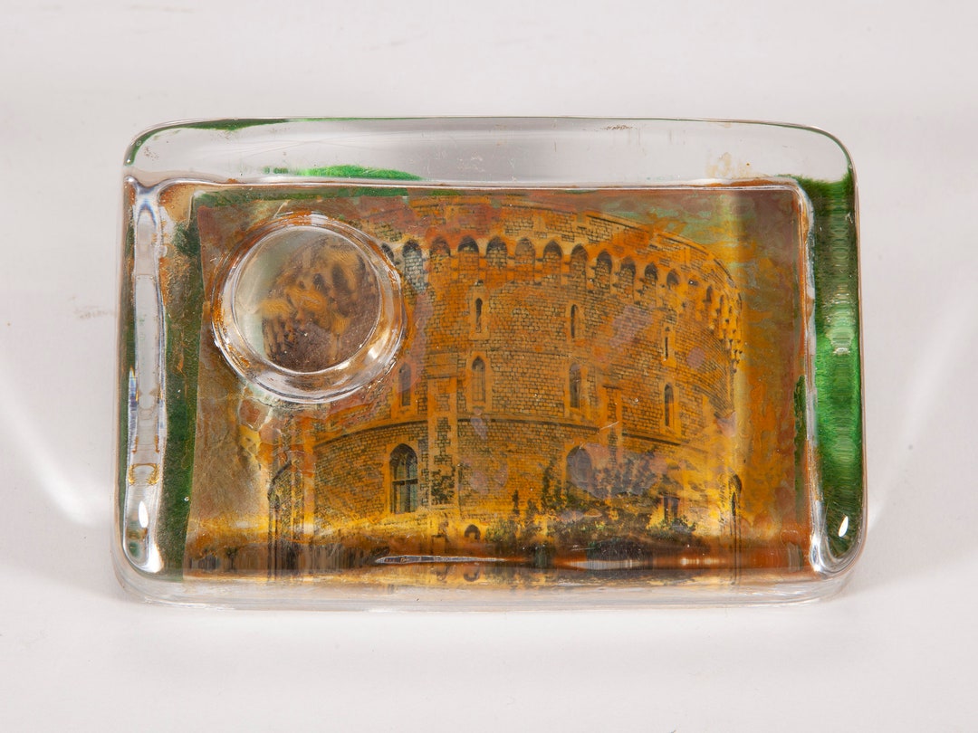 Unusual Vintage Solid Glass Paperweight With Magnifier Retro Office ...