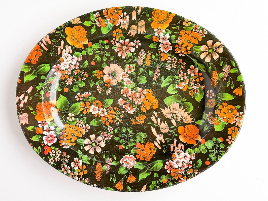 Vintage Pretty Metal Tray Floral Litho Plate Nevco Made - Etsy