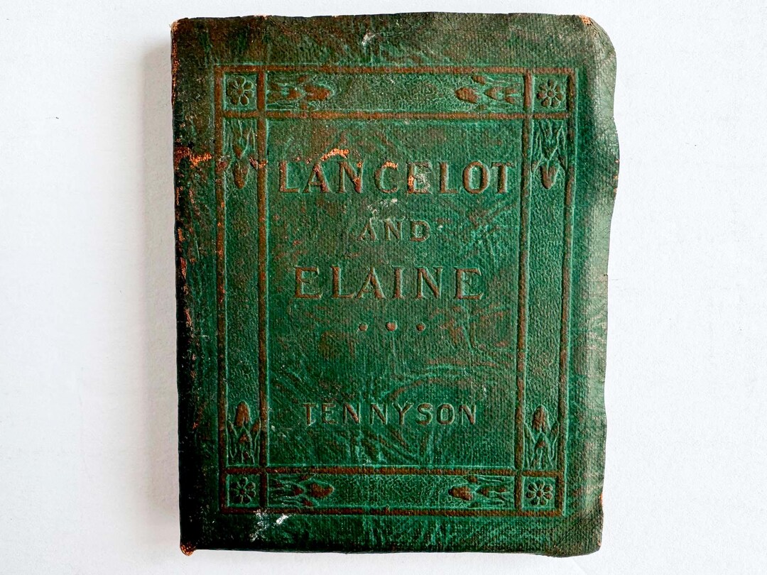 Vintage Green Little Leather Library Book - Lancelot and Elaine by ...