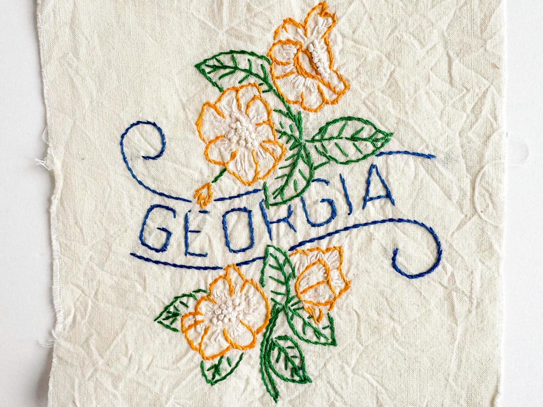 FREE SHIPPING: Vintage Embroidered Georgia State Flower cherokee Rose ...